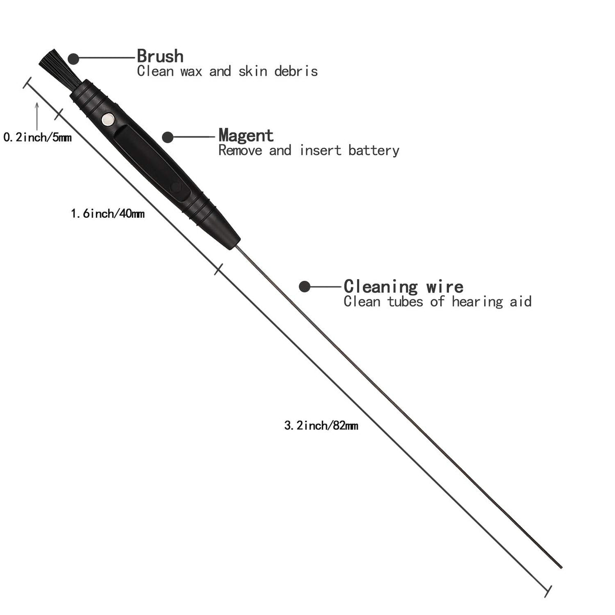 Hearing Aid Cleaning Brush - Black Wax Loop Magnet Cleaner Brush