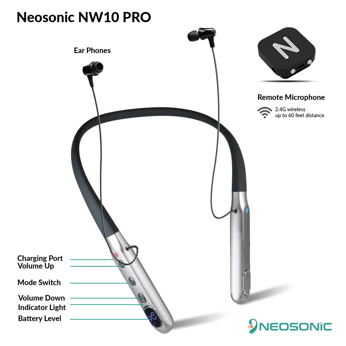 Neosonic Neckband Listener - Wireless Hearing Amplifier | Neosonic NW10 Pro